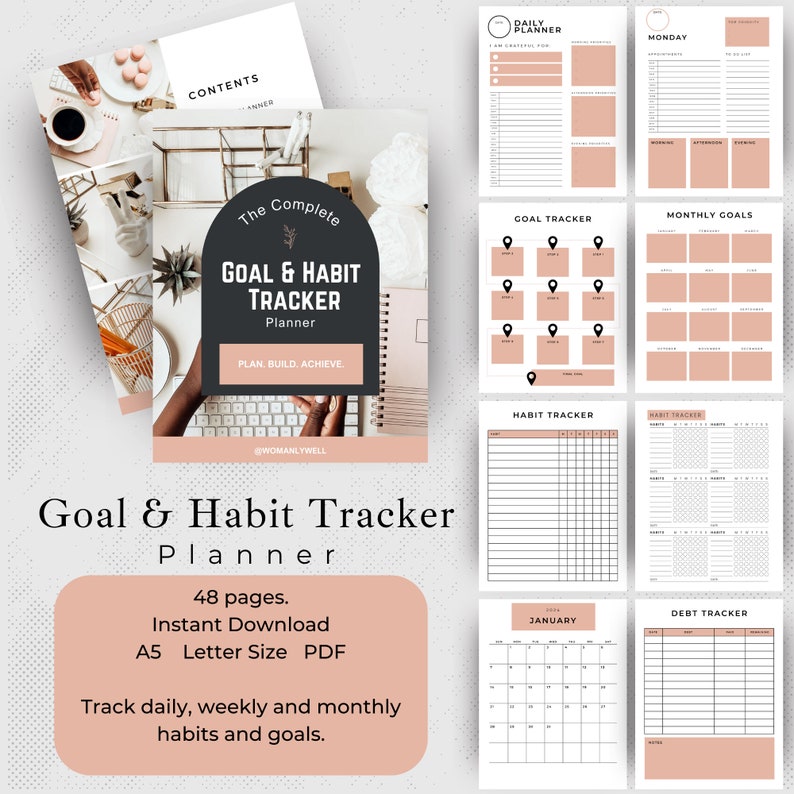 2024 Habit Tracker Printable Goal Tracker Printable Yearly, Monthly ...