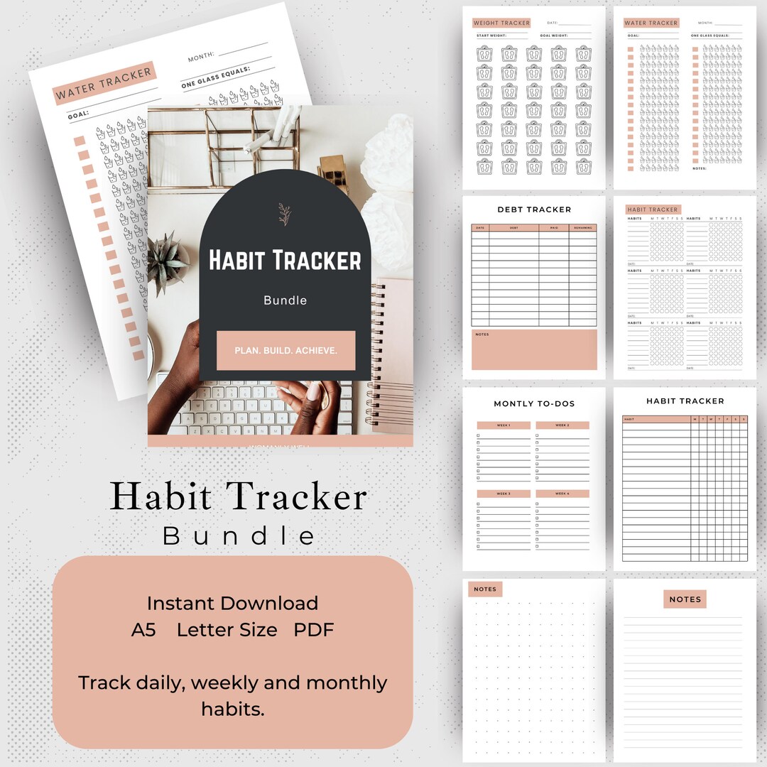 2024 Habit Tracker Printable Yearly, Monthly, Weekly, Daily Habit ...