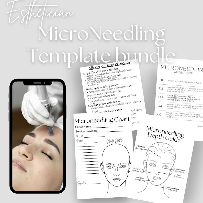 Microneedling Digital Printable Template Bundle protocol Needle Depth ...