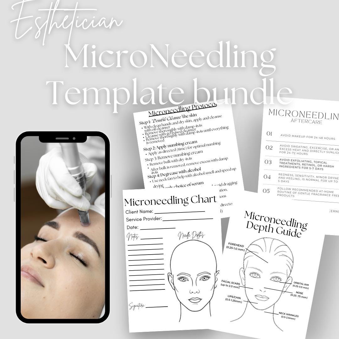 Microneedling Digital Printable Template Bundle protocol Needle Depth ...