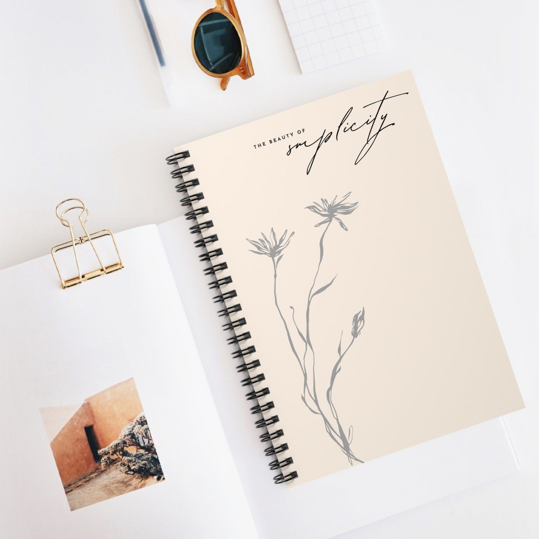 Aesthetic Notebook Simple, Flower Notebook, Gift for Her, Lined ...