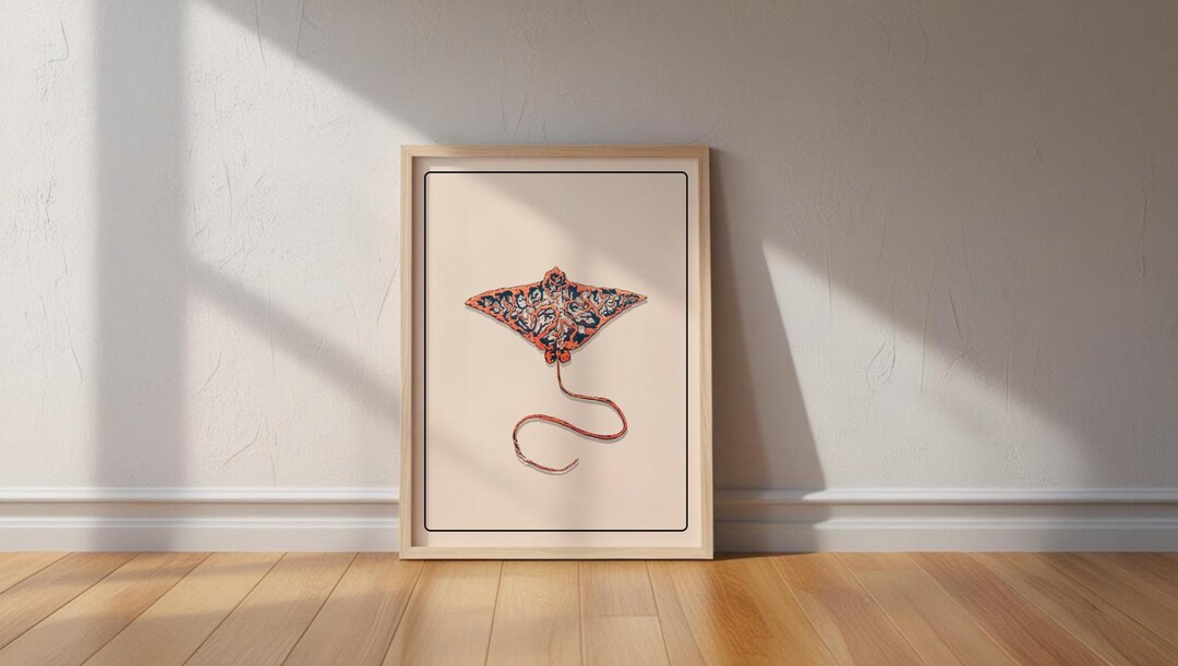 Coral Art Print, Stingray Wall Art, Beach and Ocean Drawing - Etsy