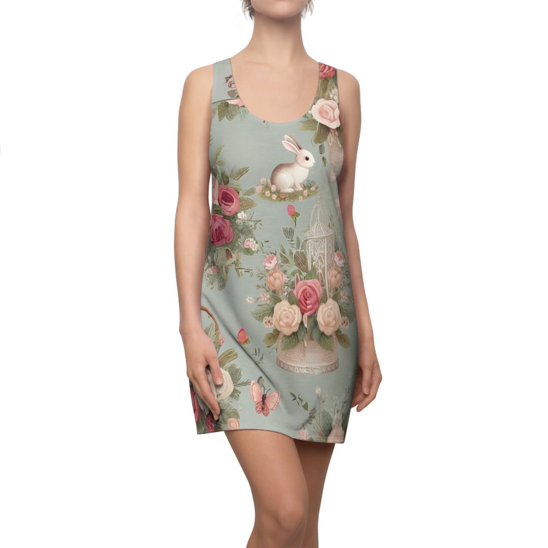 Cottage Core Bunny Birdhouse and Flowers Women's Cut & Sew Racerback ...