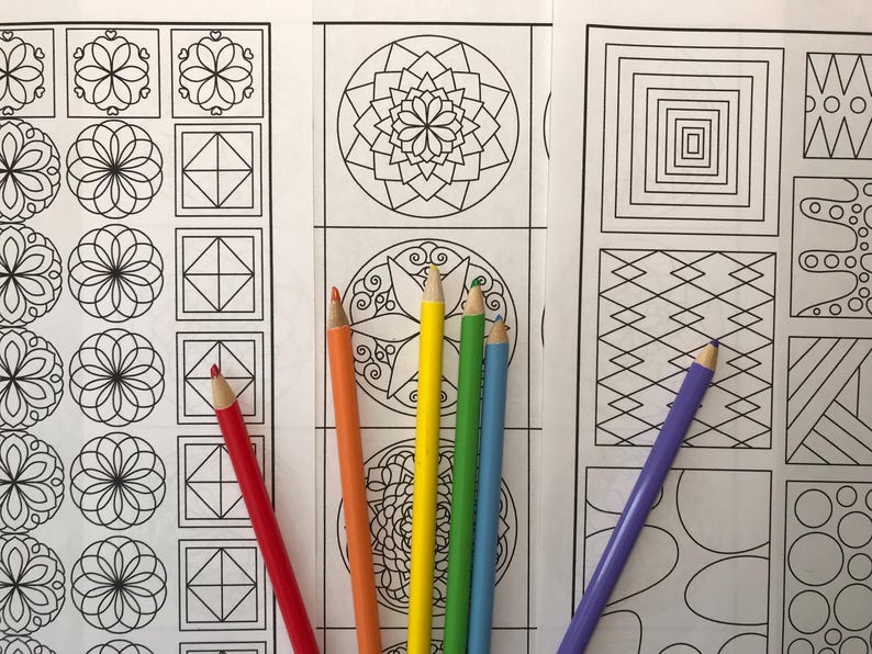 Geometric Abstract Pattern Coloring Pages, Printable Adult Coloring ...