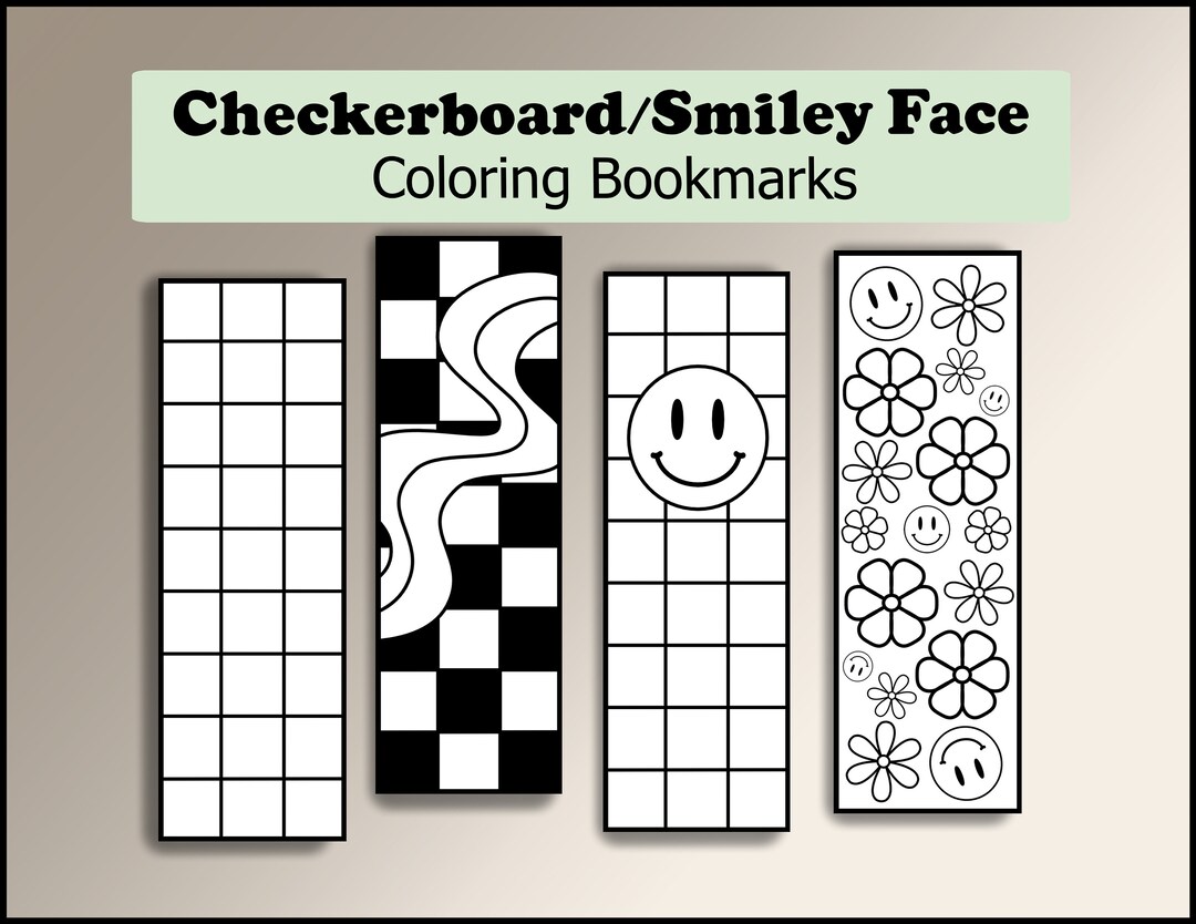 Checkerboard and Smiley Face Printable Coloring Bookmarkers - Etsy
