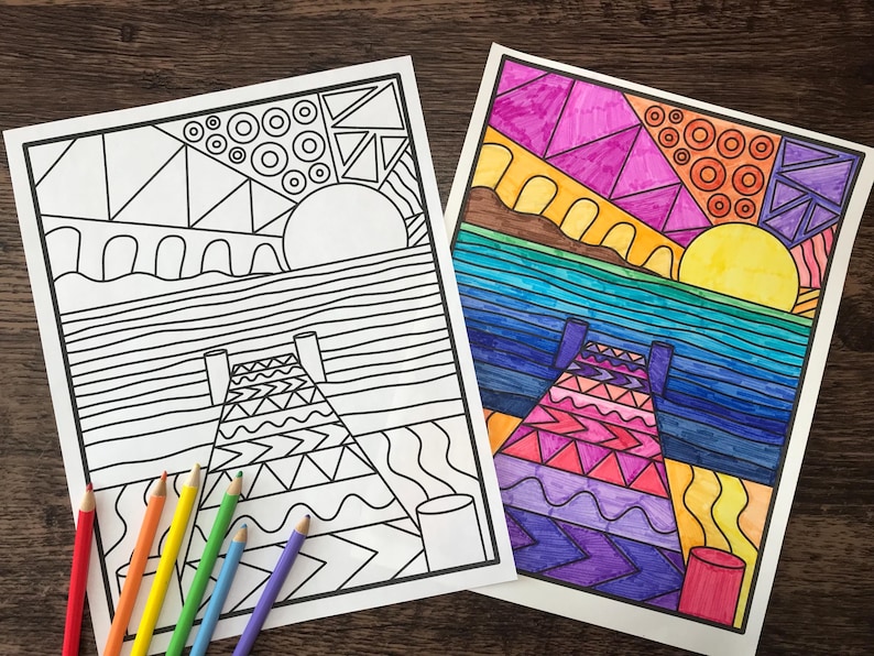 Ocean and Island Zentangle Coloring Pages, Zen Tangle Pattern, Digital ...