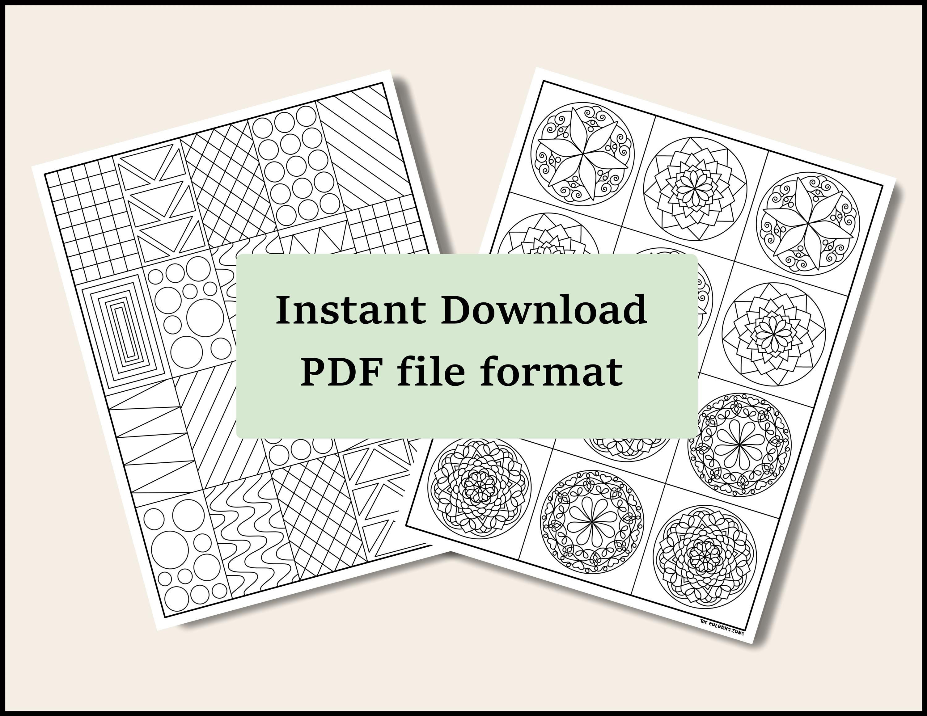 Geometric Abstract Pattern Coloring Pages, Printable Adult Coloring ...