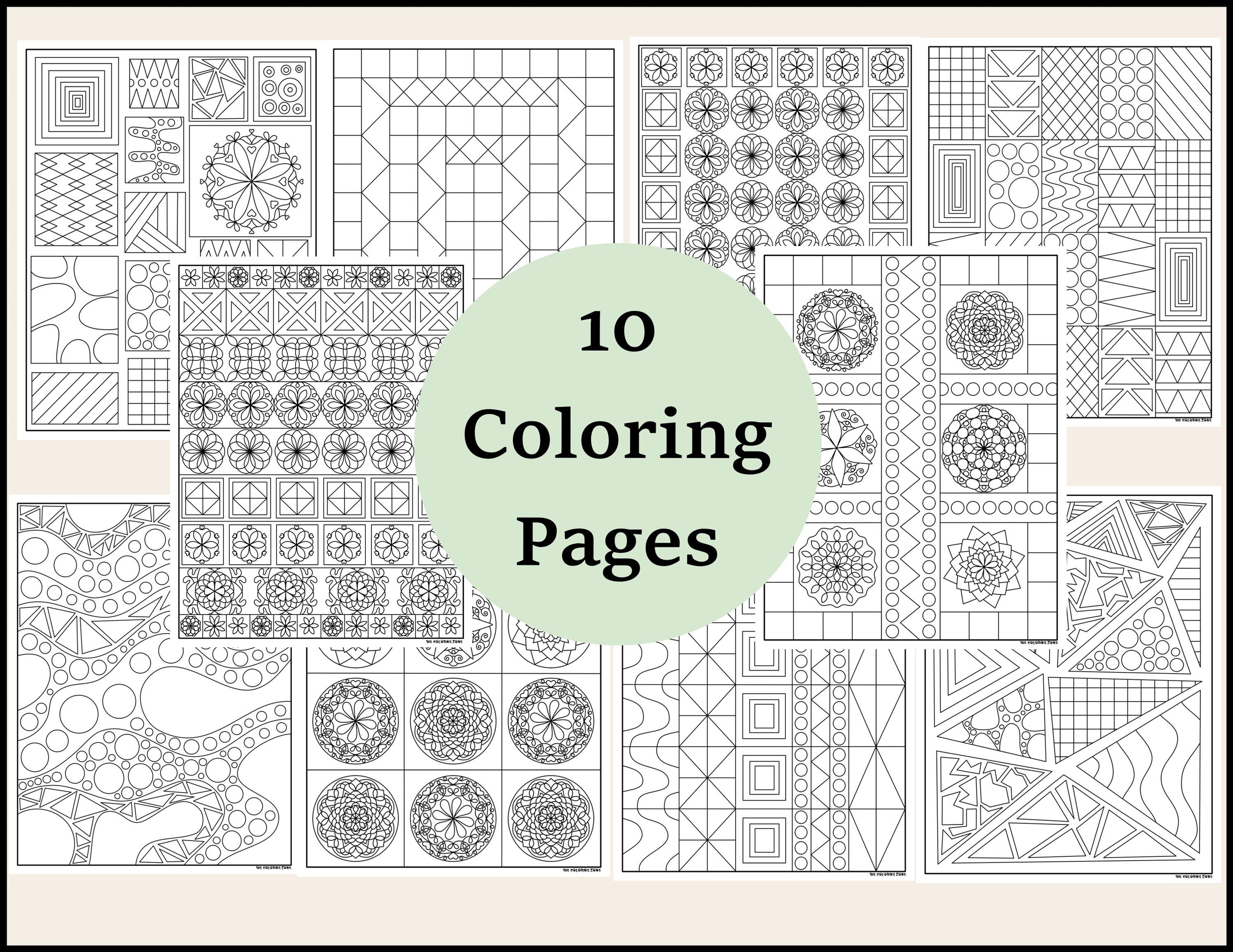Geometric Abstract Pattern Coloring Pages, Printable Adult Coloring ...