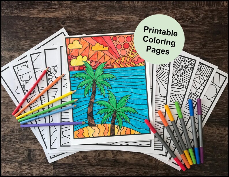 Ocean and Island Zentangle Coloring Pages, Zen Tangle Pattern, Digital ...