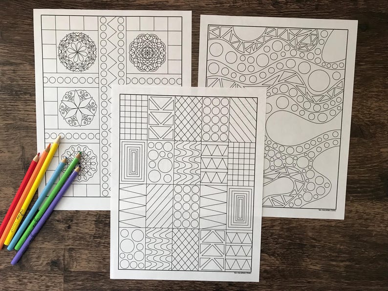 Geometric Abstract Pattern Coloring Pages, Printable Adult Coloring ...