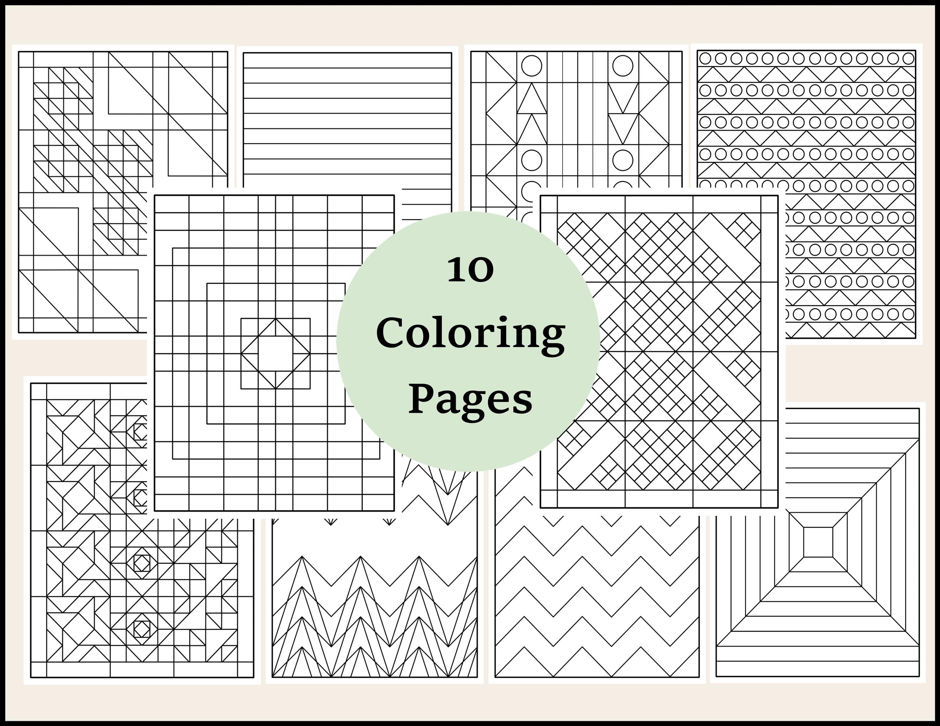 Geometric Repeating Pattern Coloring Pages, Quilt Blocks, Adult ...