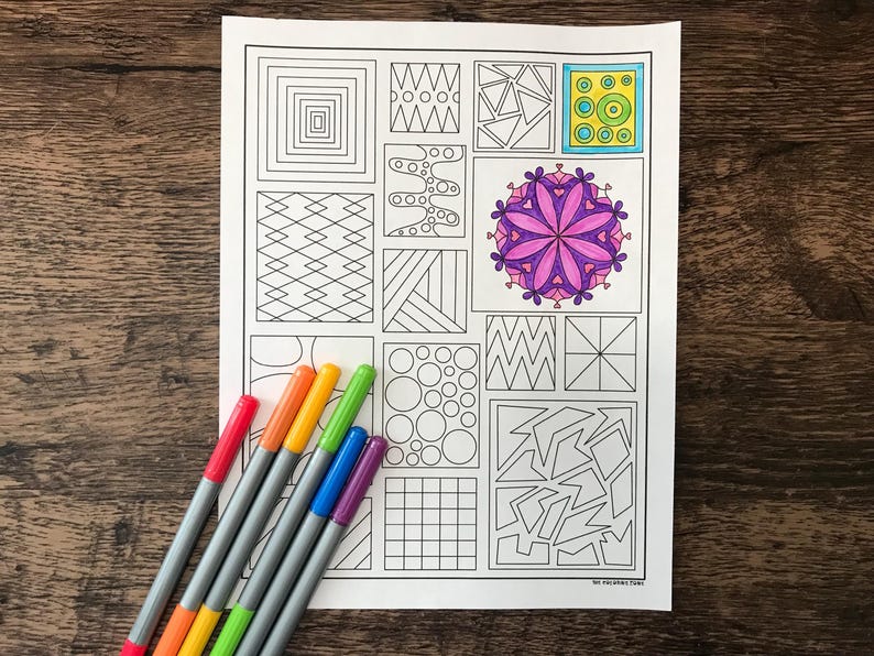Geometric Abstract Pattern Coloring Pages, Printable Adult Coloring ...