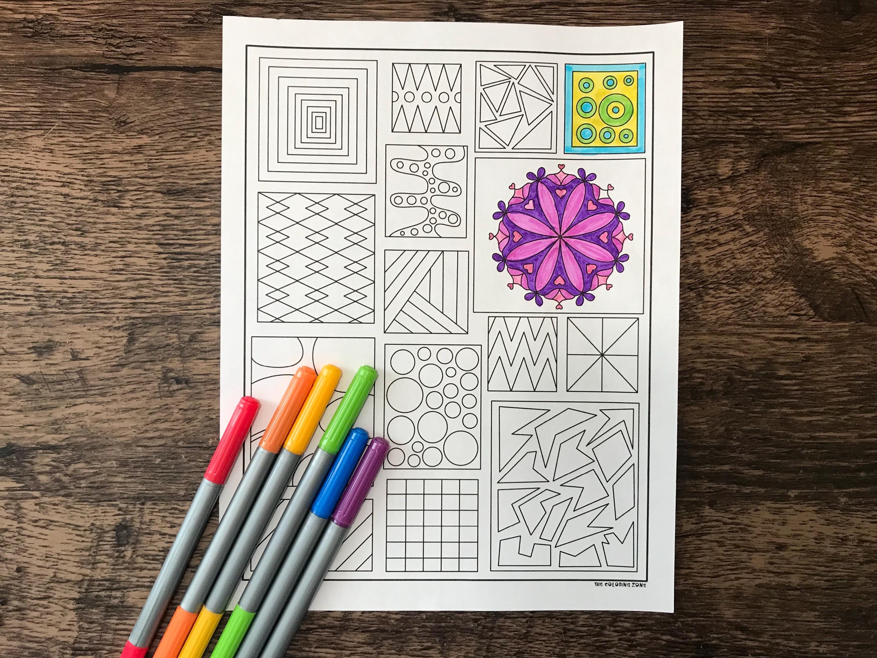 Geometric Abstract Pattern Coloring Pages, Printable Adult Coloring ...