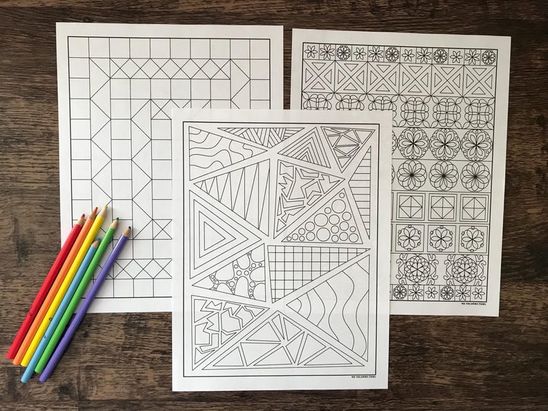 Geometric Abstract Pattern Coloring Pages, Printable Adult Coloring ...