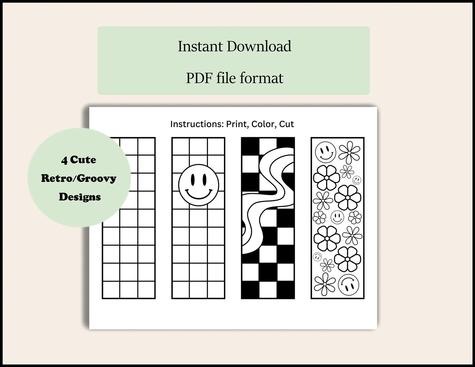 Checkerboard and Smiley Face Printable Coloring Bookmarkers - Etsy