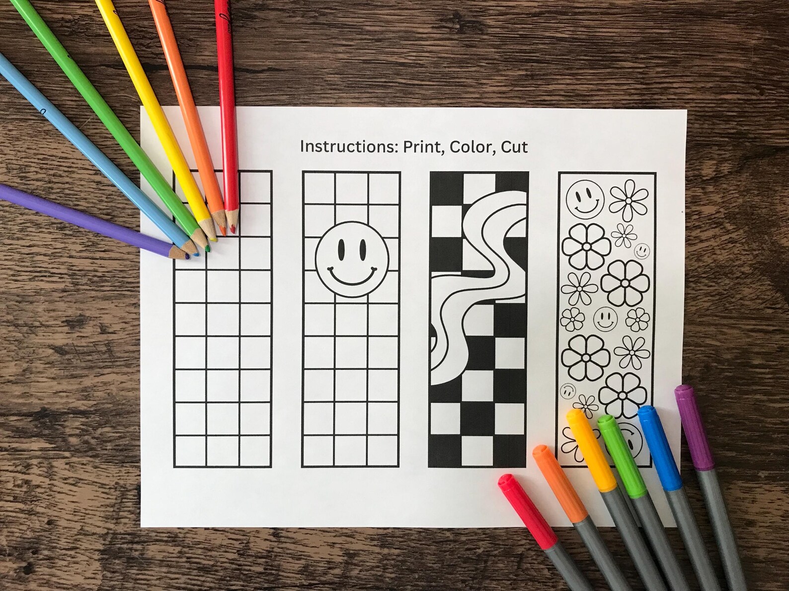 Checkerboard and Smiley Face Printable Coloring Bookmarkers - Etsy