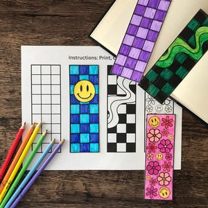 Checkerboard and Smiley Face Printable Coloring Bookmarkers - Etsy