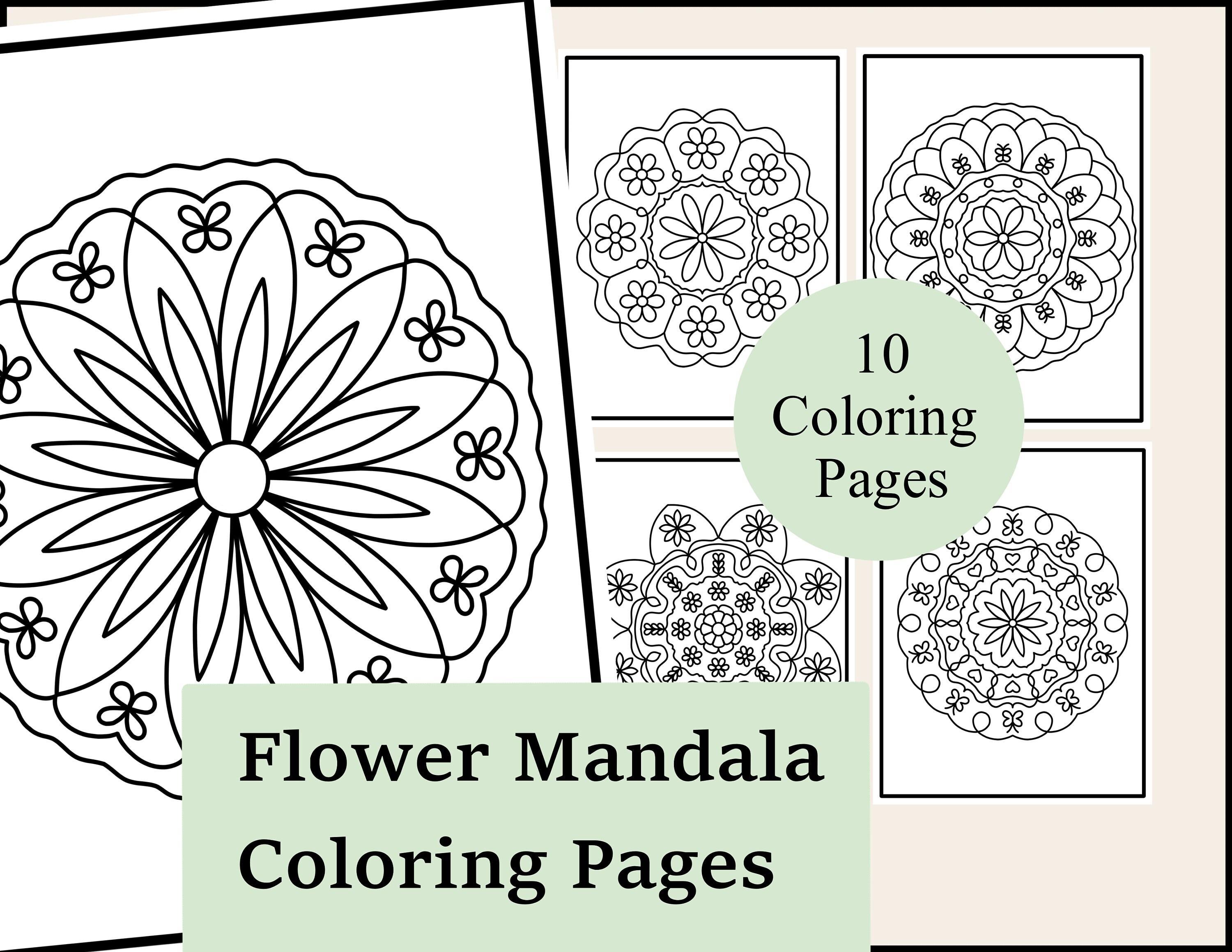 Flower Mandala Coloring Pages, Easy Flower Mandala, Digital Download ...