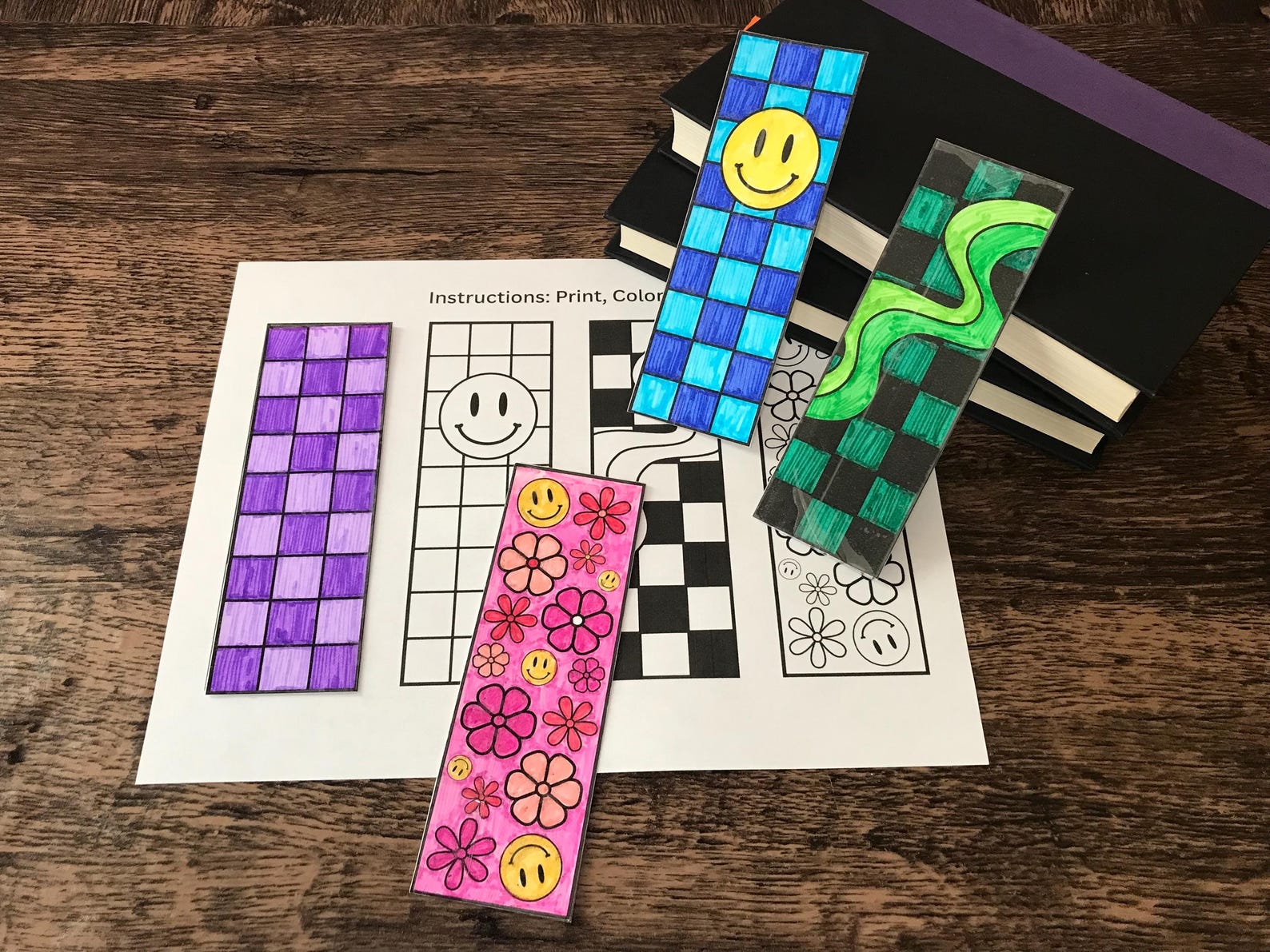 Checkerboard and Smiley Face Printable Coloring Bookmarkers - Etsy