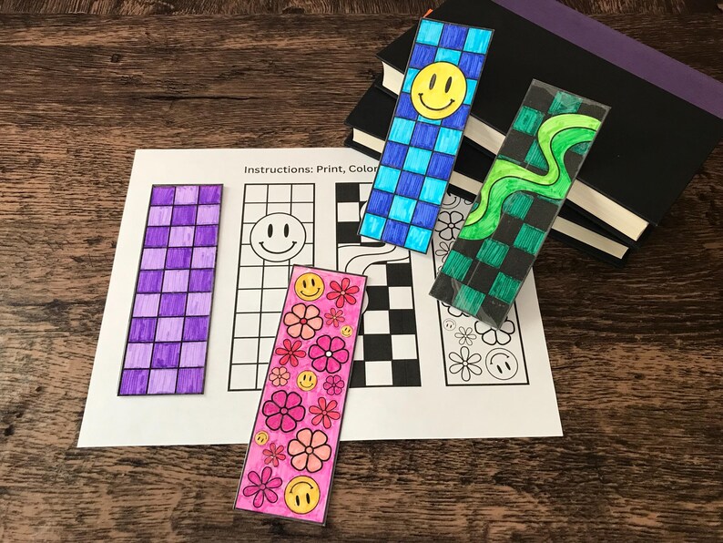 Checkerboard and Smiley Face Printable Coloring Bookmarkers - Etsy