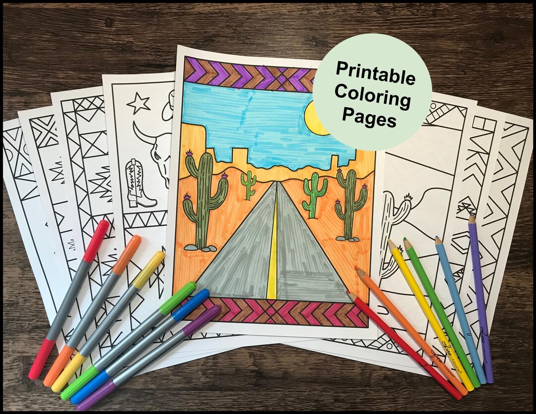 Southwestern Coloring Pages: Cowboy & Cactus Designs (PDF Download) - Etsy
