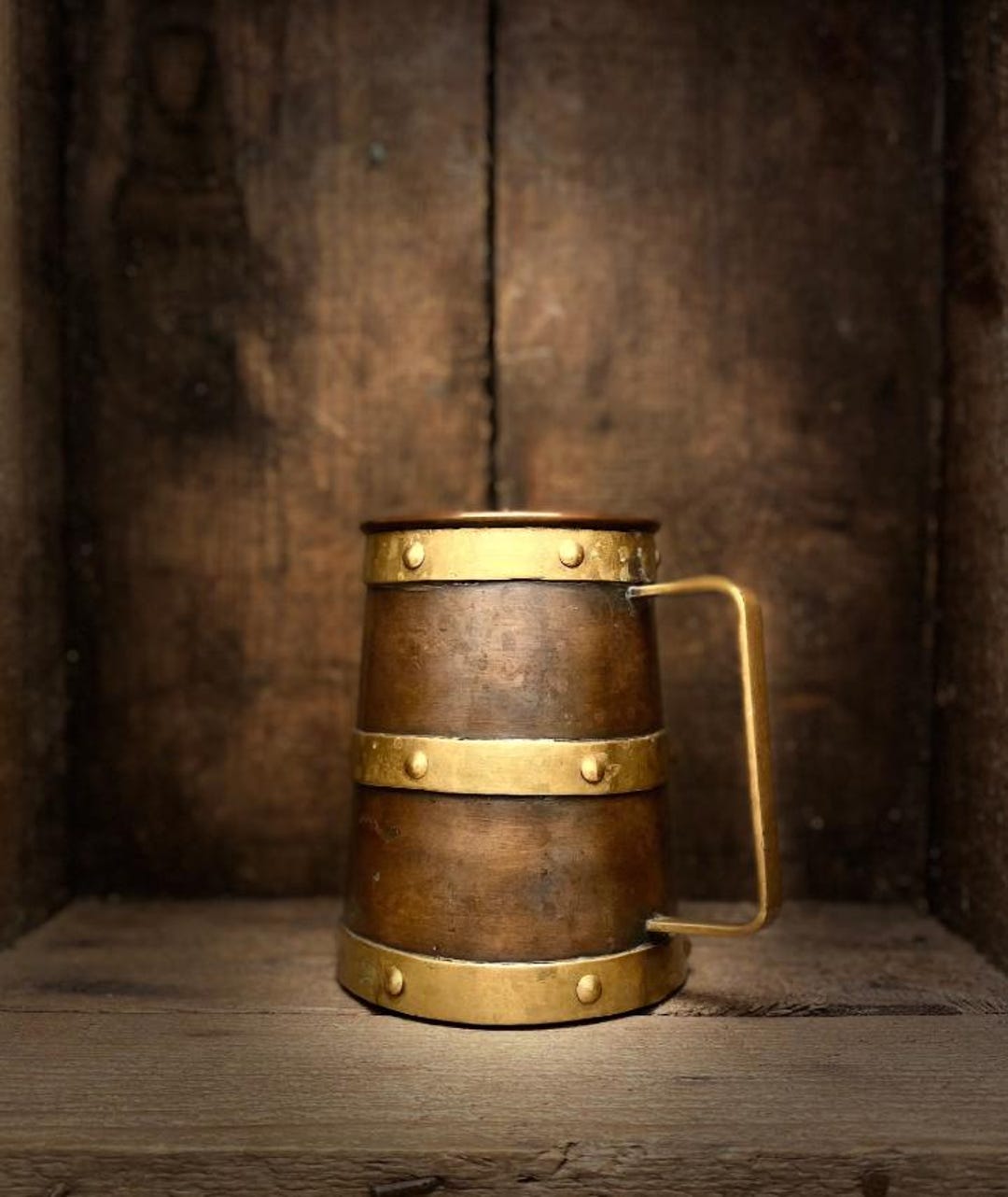 Copper Beer Tankard With Brass Bands, Rustic Metal Mug, Medieval Stein ...