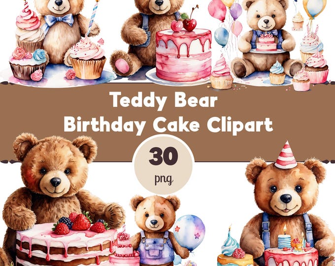 Birthday Bear - Clipart and Digital Paper Set - Digital Download ...