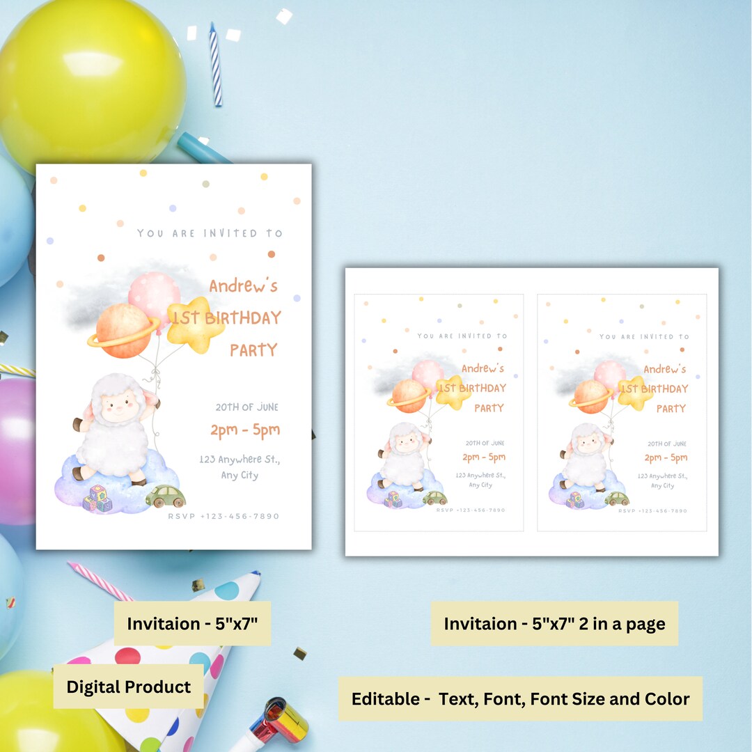 Editable Birthday Invitation| First Birthday Invitation| Invitation ...