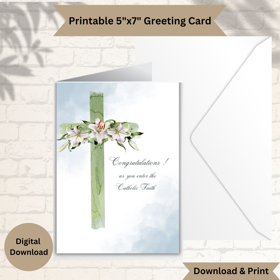 RCIA Congratulations Card: Watercolor Cross, Lilies (PDF) - Etsy