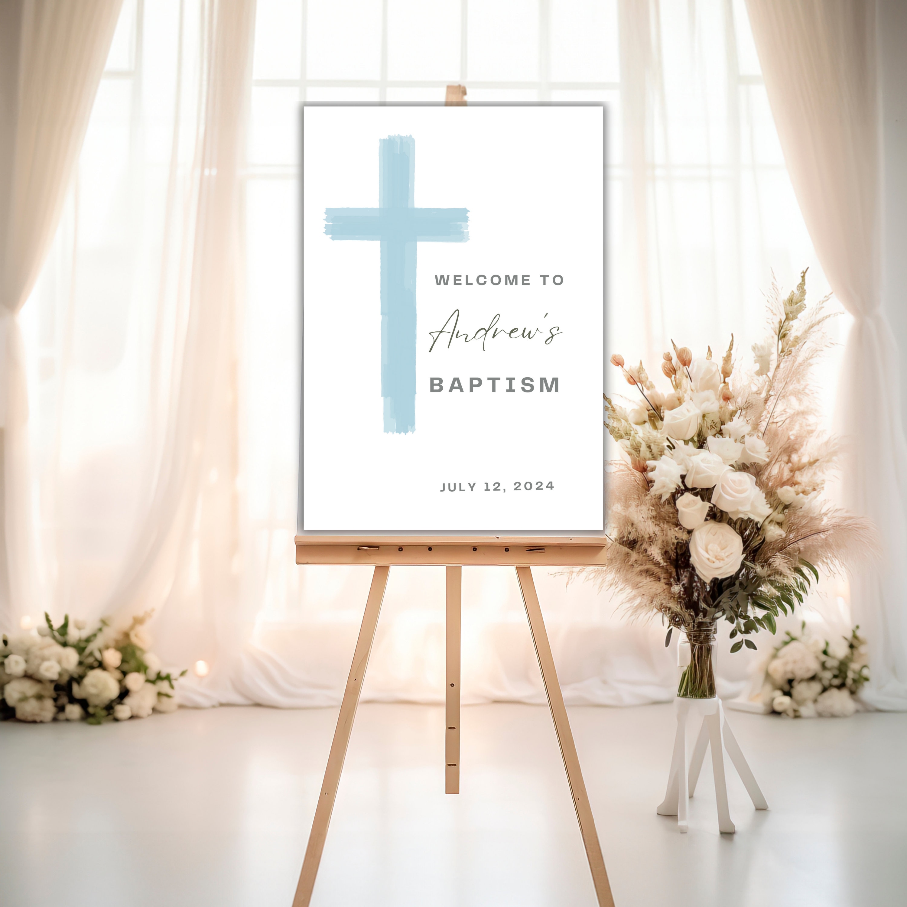 Editable WELCOME POSTER Blue Cross Baptism Holy Communion Confirmation ...