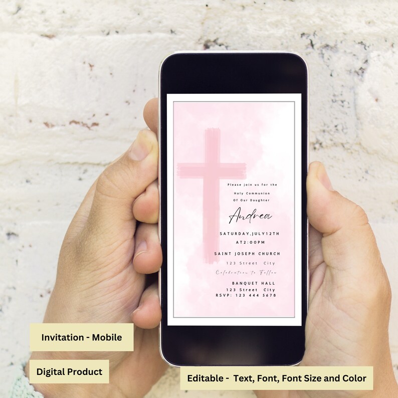 Editable First Communion Invitation, Pink First Holy Communion ...