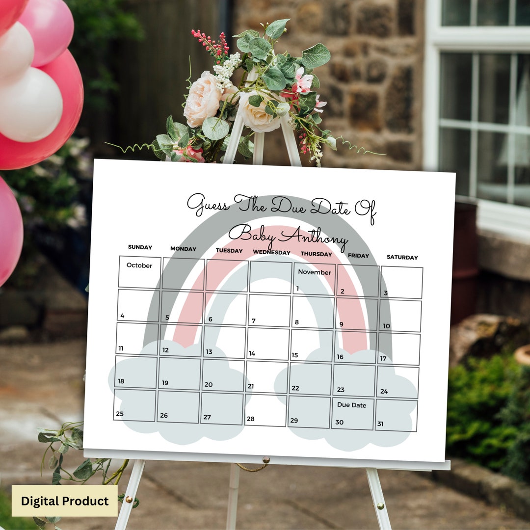 Boho Baby Shower Due Date Calendar Editable Baby Due Date Calendar Game ...