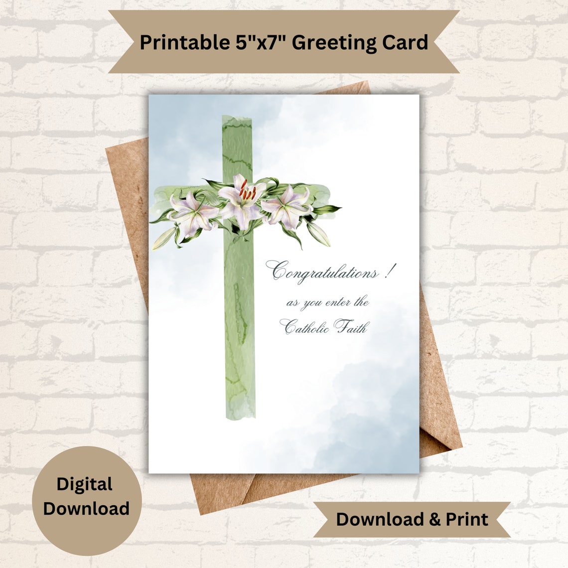 RCIA Congratulations Card: Watercolor Cross, Lilies (PDF) - Etsy