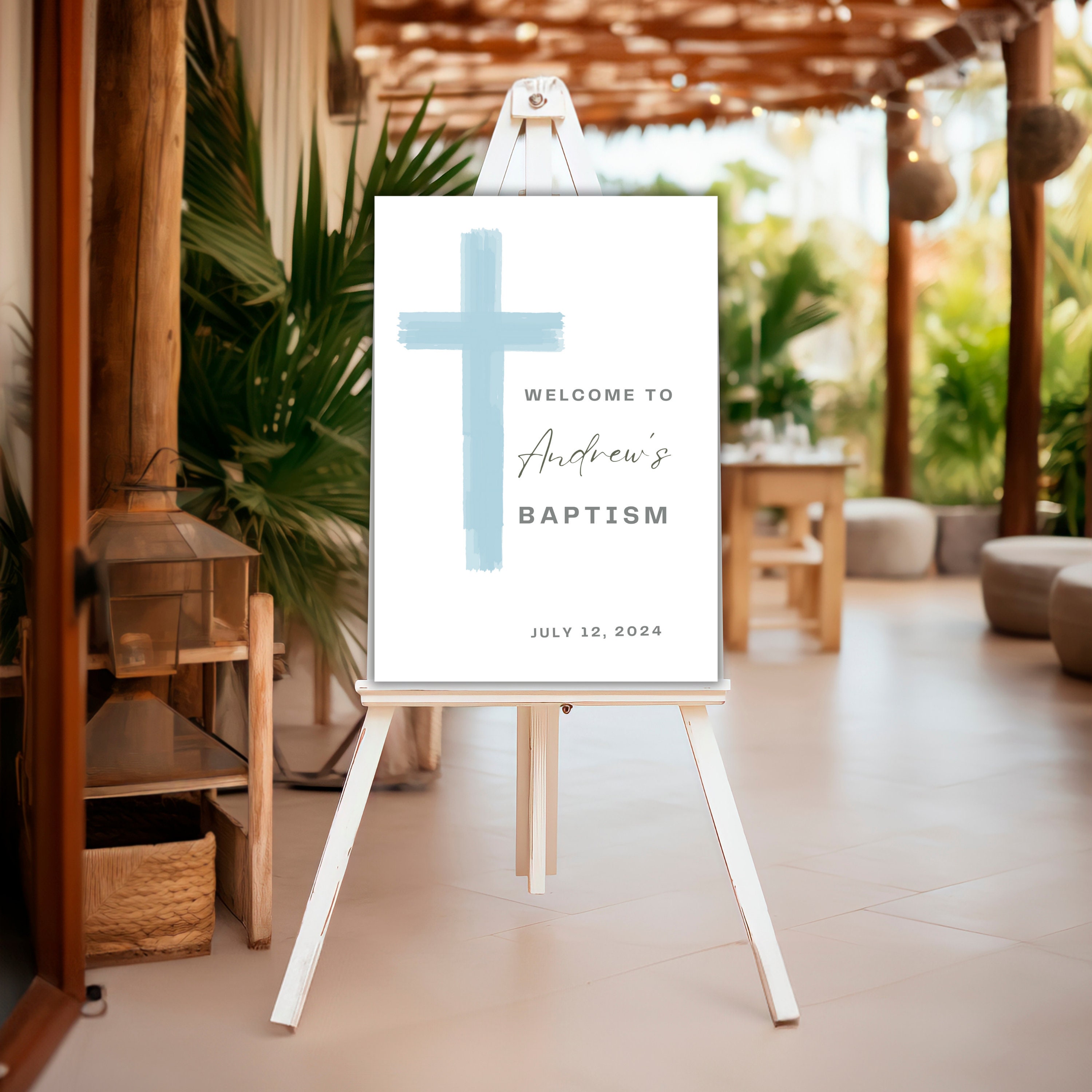 Editable WELCOME POSTER Blue Cross Baptism Holy Communion Confirmation ...