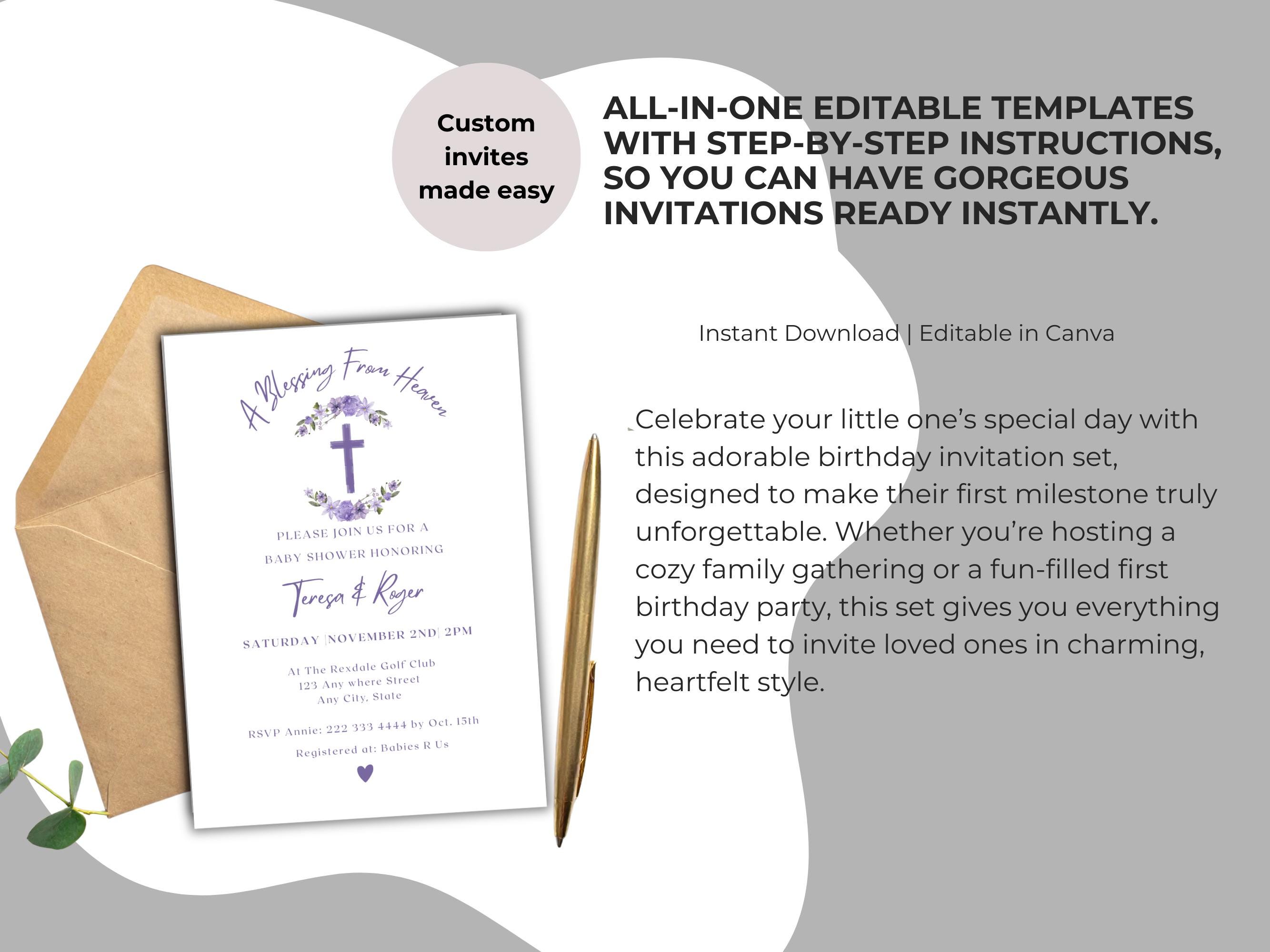 Christian Baby Shower Invitation Template, Lavender Cross Baby Shower ...