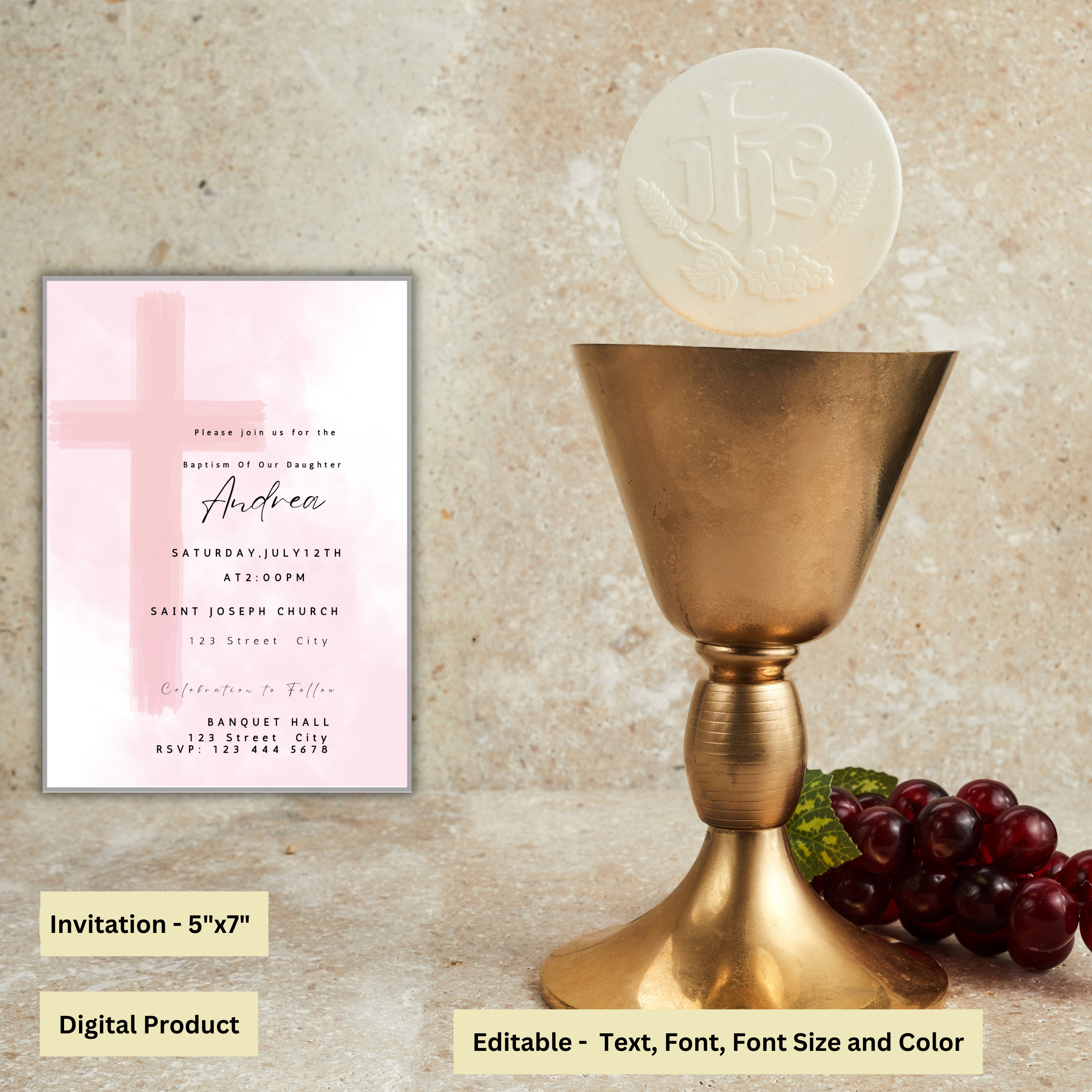 Editable First Communion Invitation, Pink First Holy Communion ...