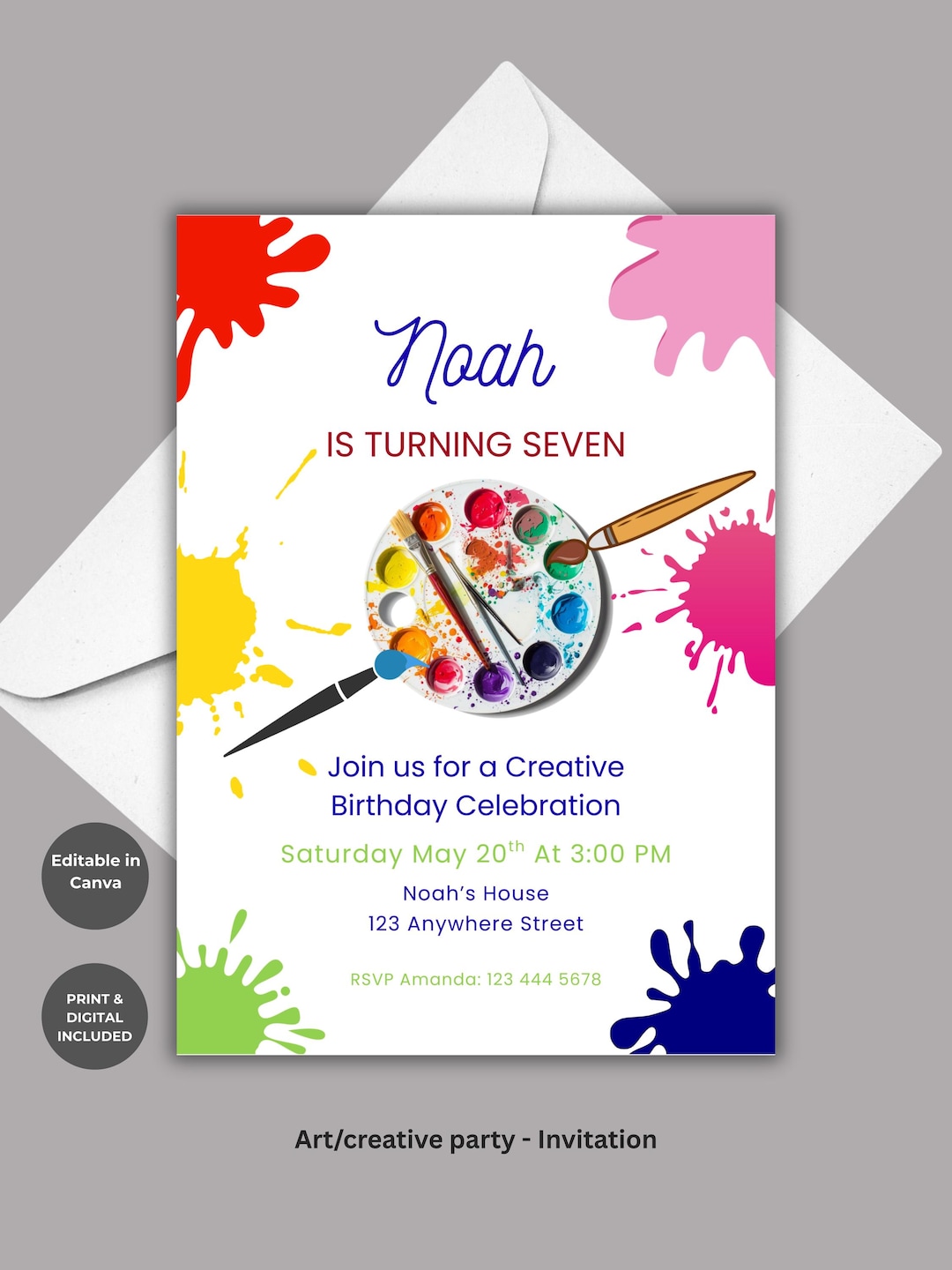 Art Birthday Invitation | Creative Kids Party, Editable Canva Template ...