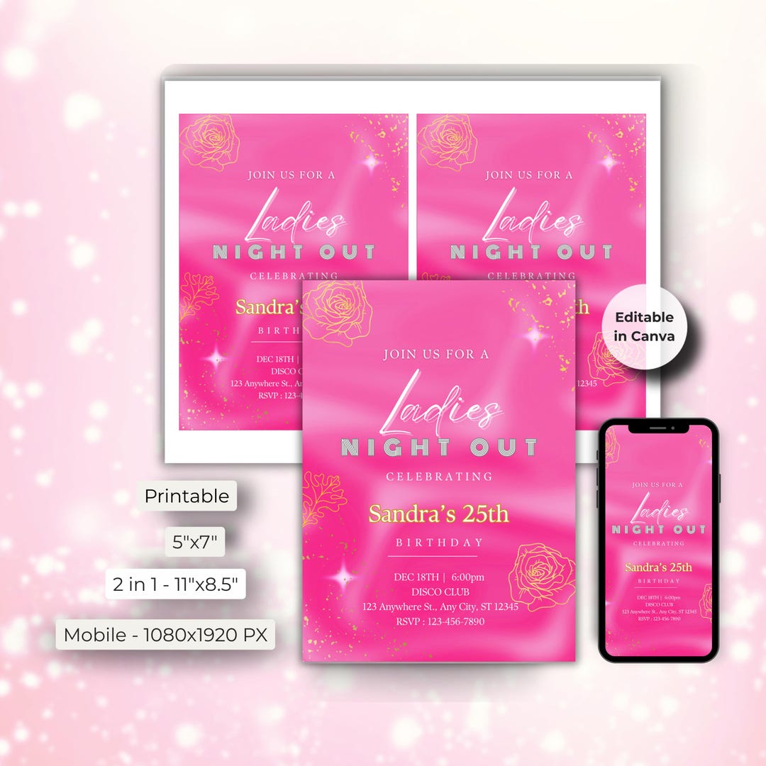 Ladies Night Out Birthday Invitation | Editable Canva Template - Etsy