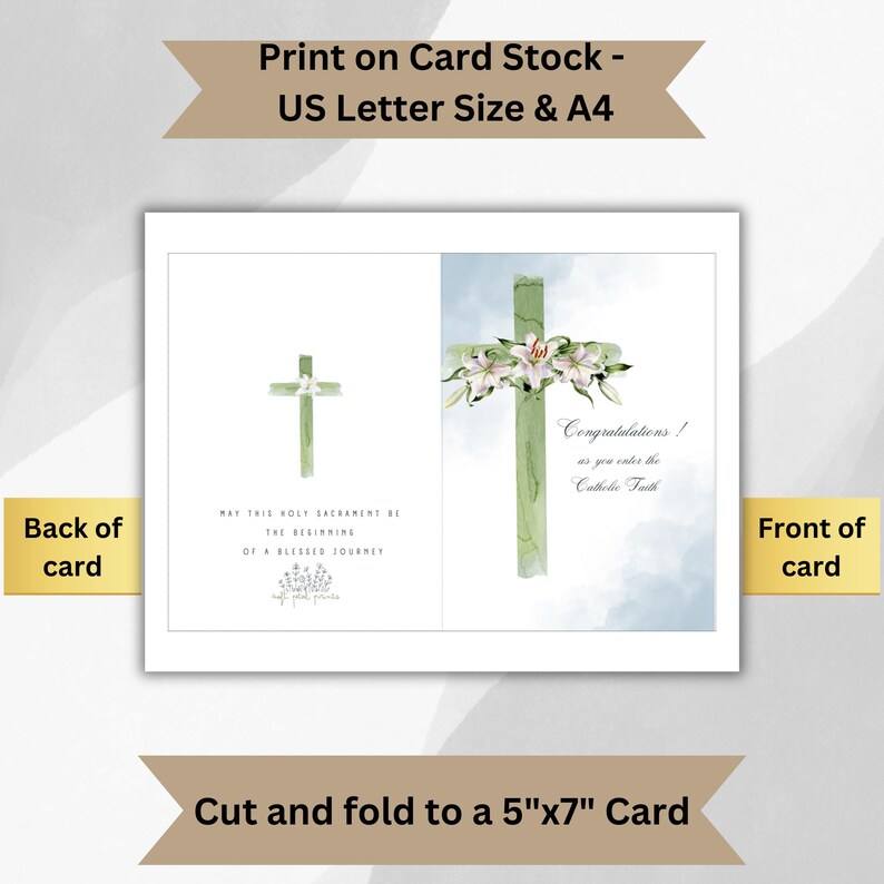 RCIA Congratulations Card | Watercolor Cross & Lilies Printable PDF ...