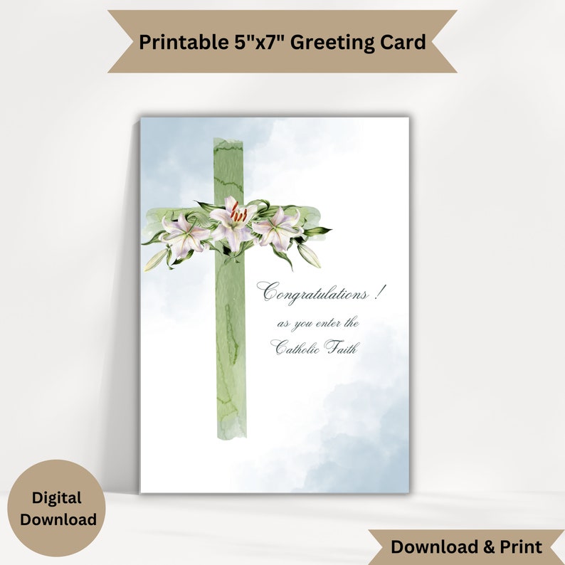 RCIA Congratulations Card: Watercolor Cross, Lilies (PDF) - Etsy