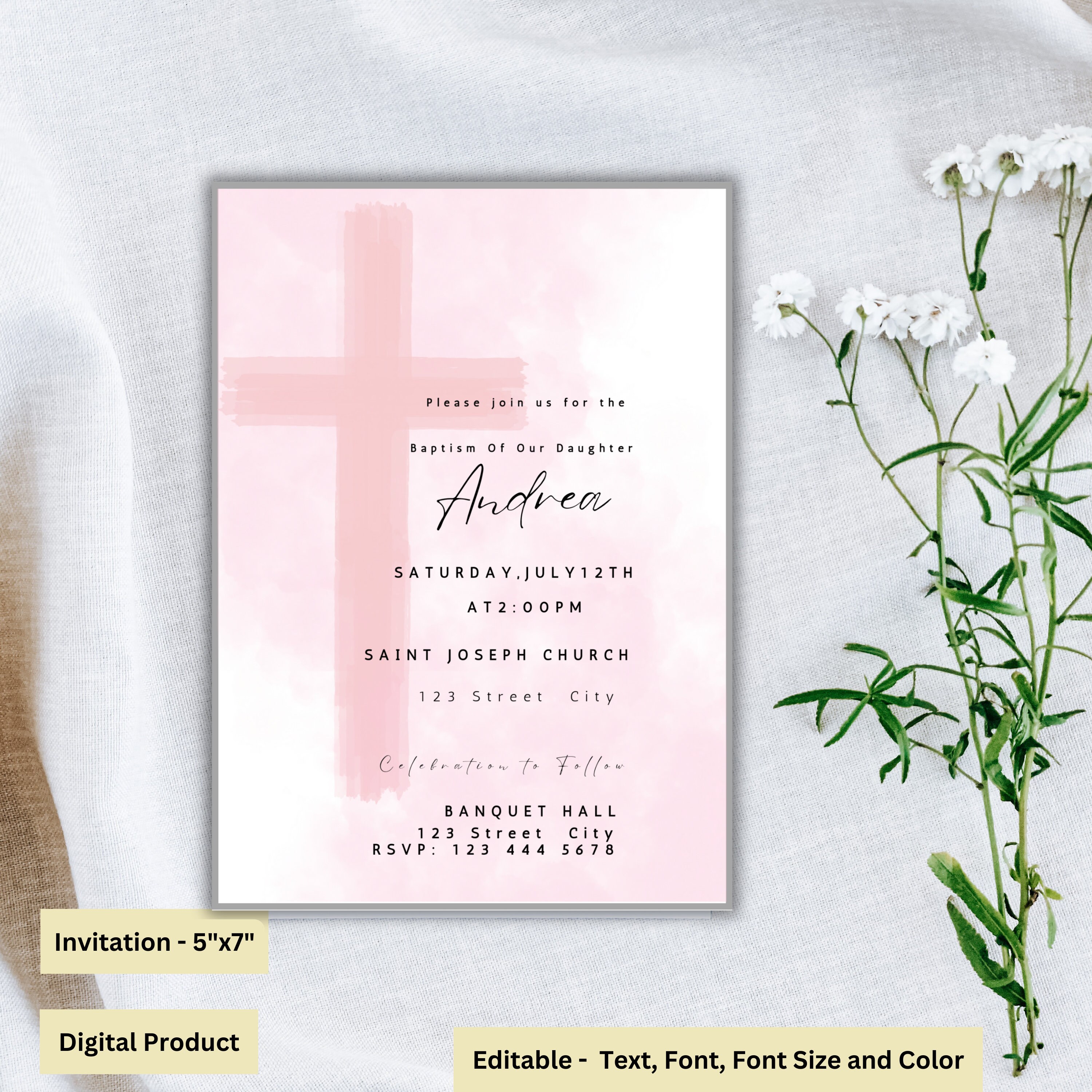 Editable First Communion Invitation, Pink First Holy Communion ...