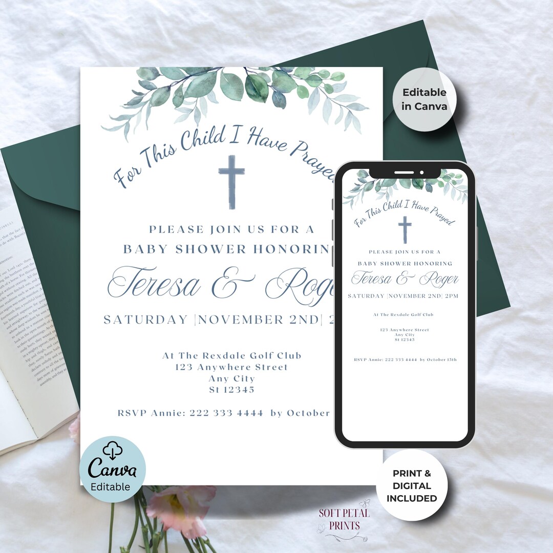 Christian Baby Shower Invitation Template | Editable Modern "for This ...