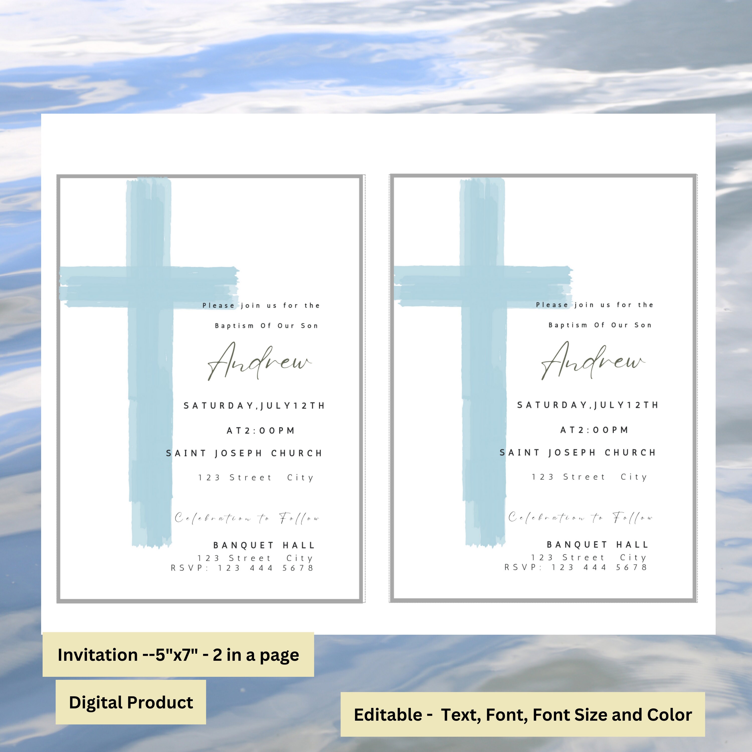 Boy Baptism Invitation Template Modern Christening Invitation ...