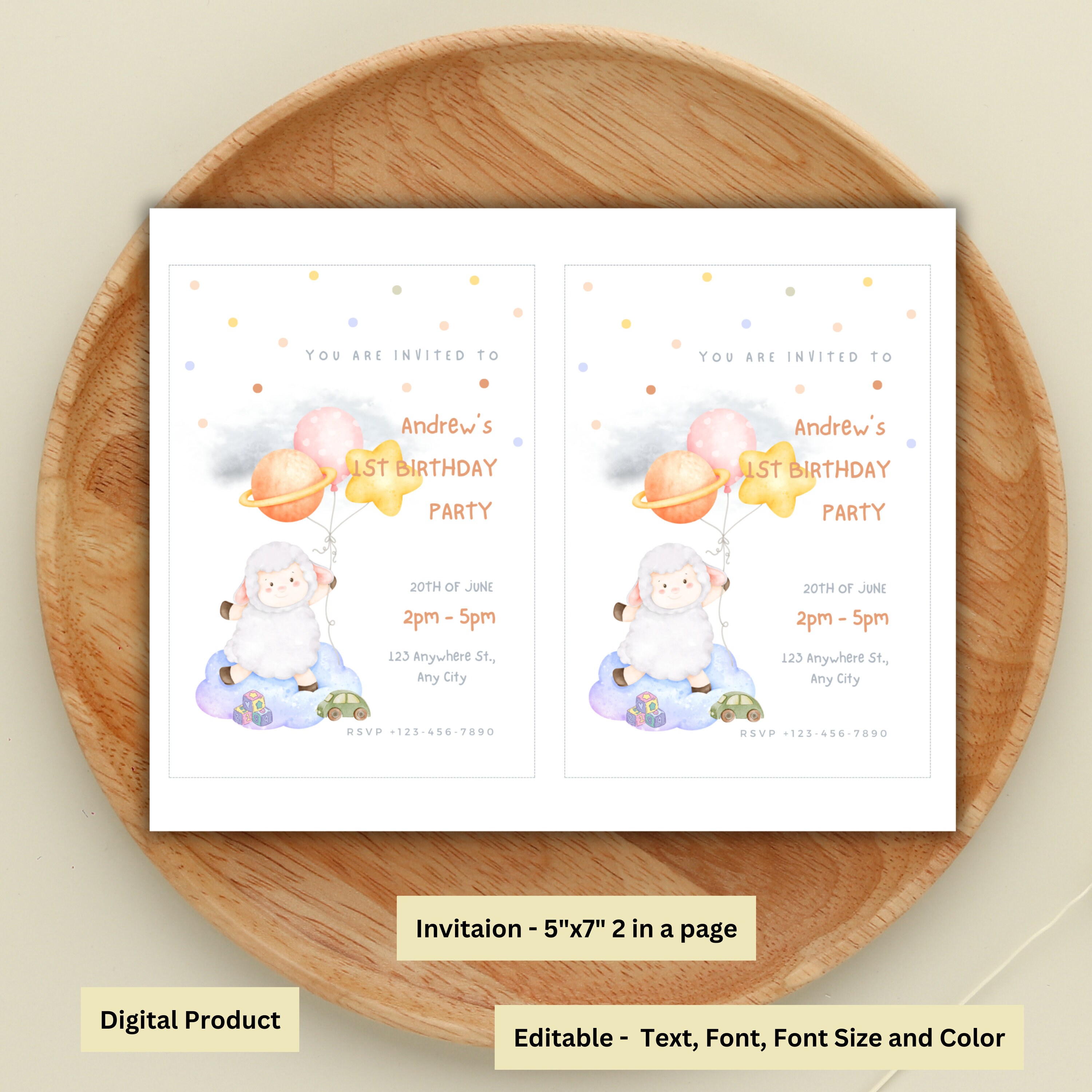 Editable Birthday Invitation First Birthday Invitation Invitation First ...