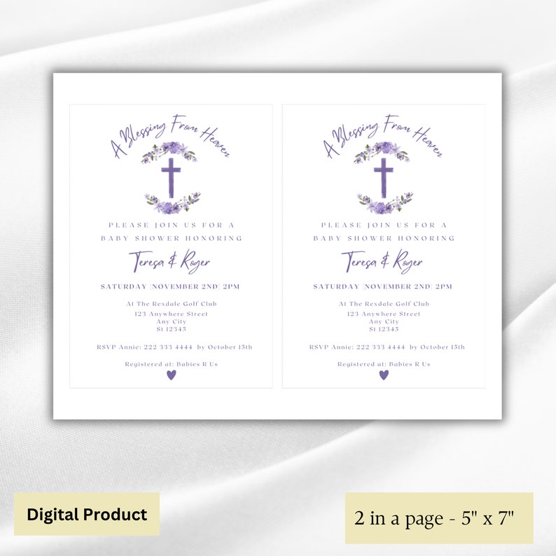 Editable Christian Baby Shower Invitation: Lavender Wreath (digital ...