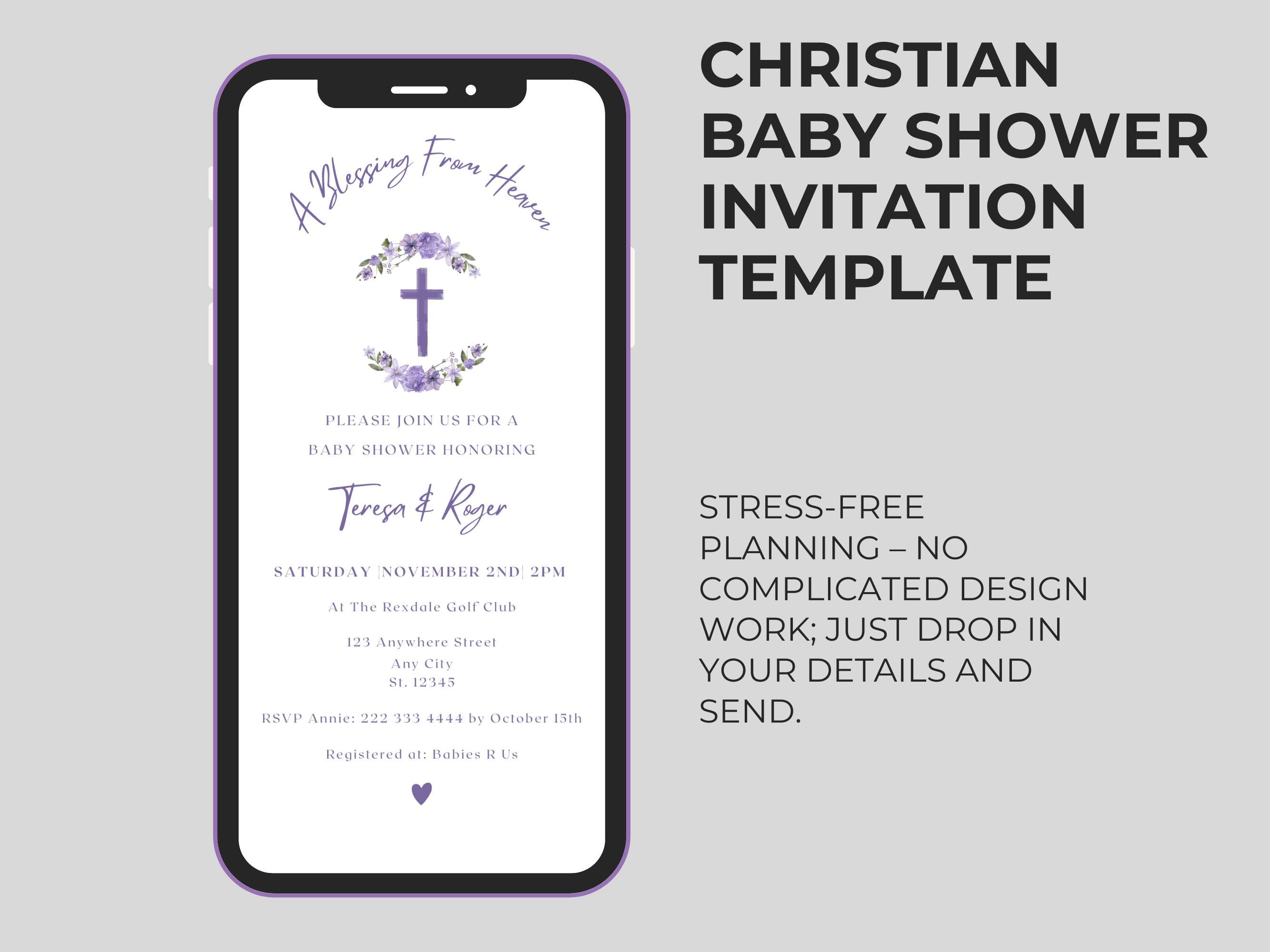 Christian Baby Shower Invitation Template, Lavender Cross Baby Shower ...