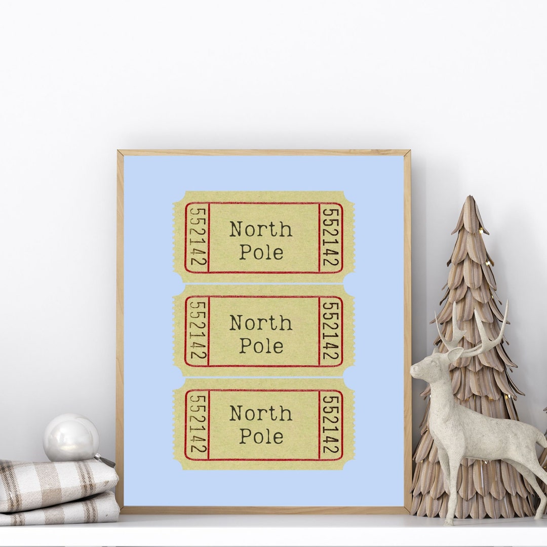 North Pole Ticket Print Blue Christmas Decor Boho Holiday - Etsy