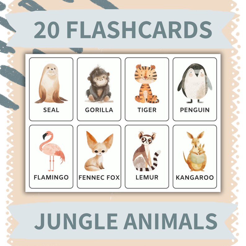 Animal Flashcards Set - 20 Preschool Vocabulary Cards for Reading ...