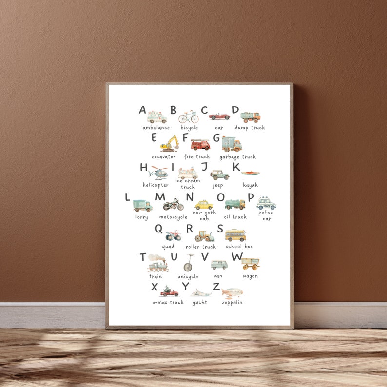 Transportation Alphabet Poster, Printable Vehicle ABC Print ...