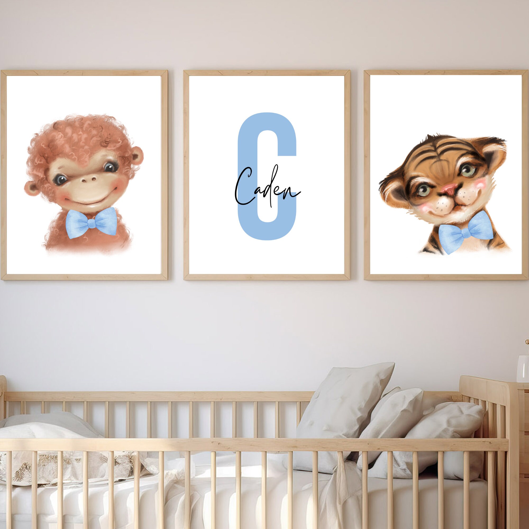Custom Blue Baby Name Sign & Jungle Animal Prints Personalized Nursery ...